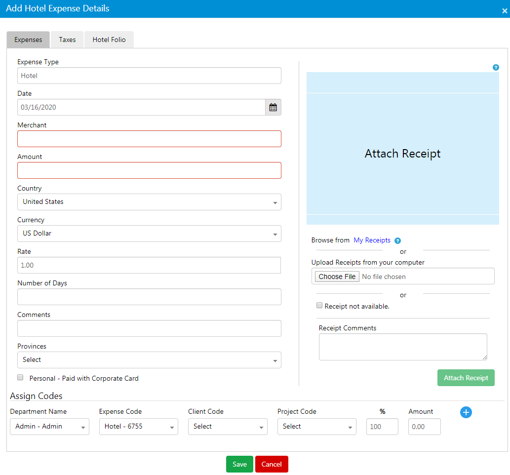 Adding Line Items to an Expense Report Manually
