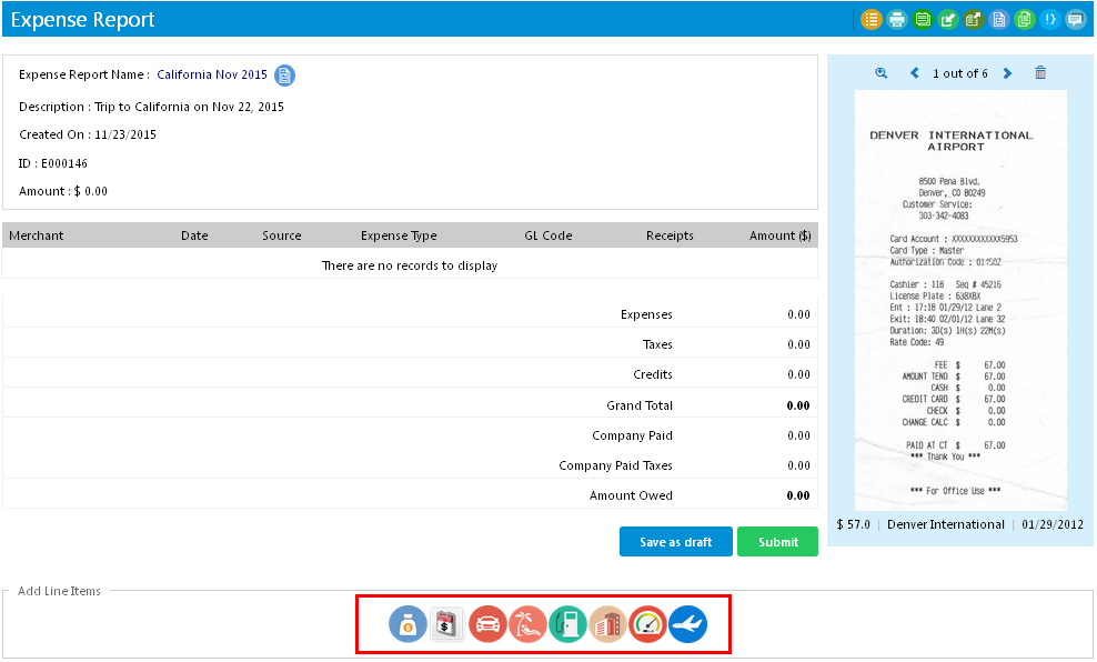 Adding Line Items to an Expense Report Manually