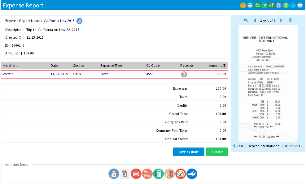 Adding Line Items to an Expense Report Manually